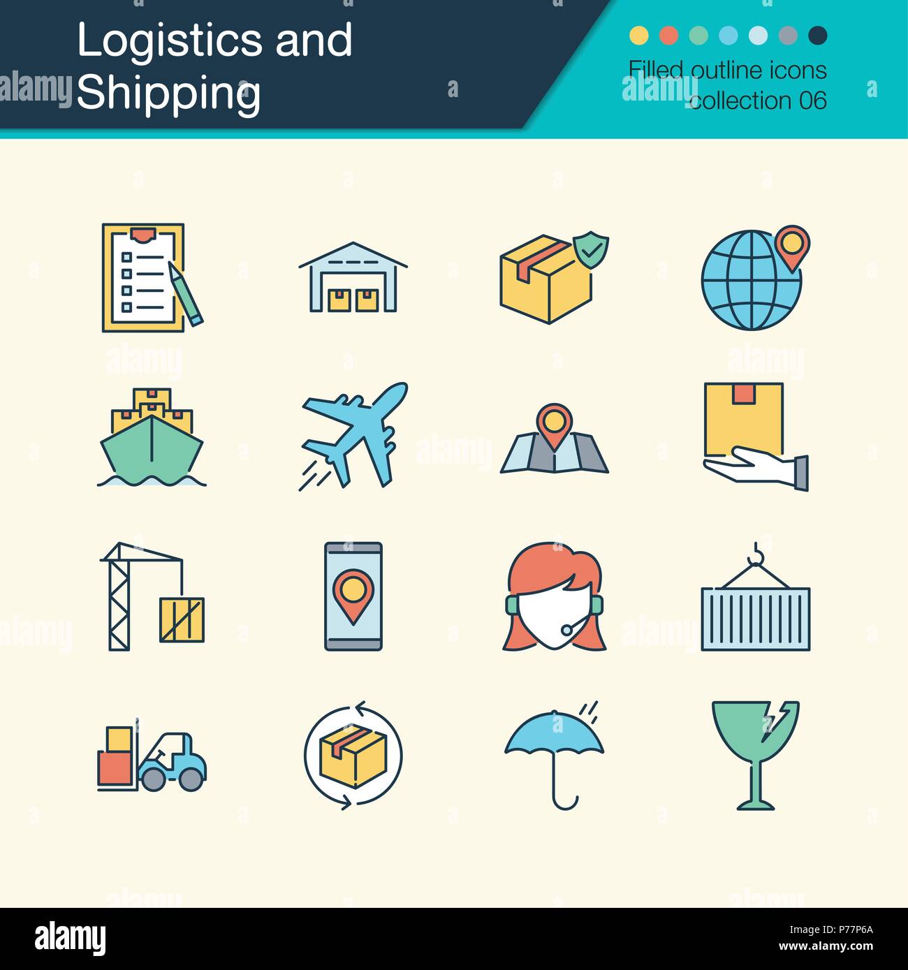 Logistics and Shipping icons. Filled outline design collection 6. For ...