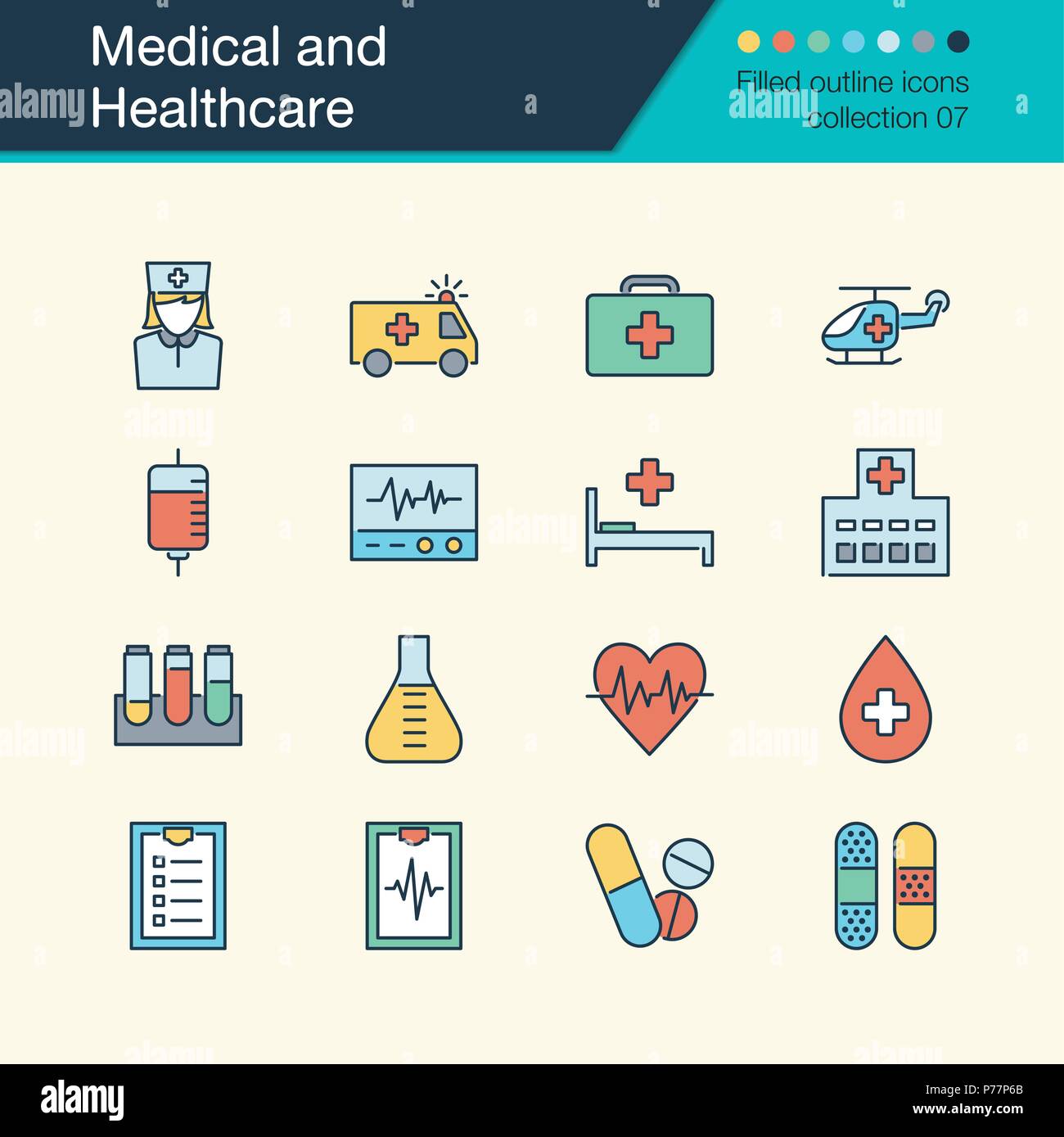 Medical and Healthcare icons. Filled outline design collection 7. For ...