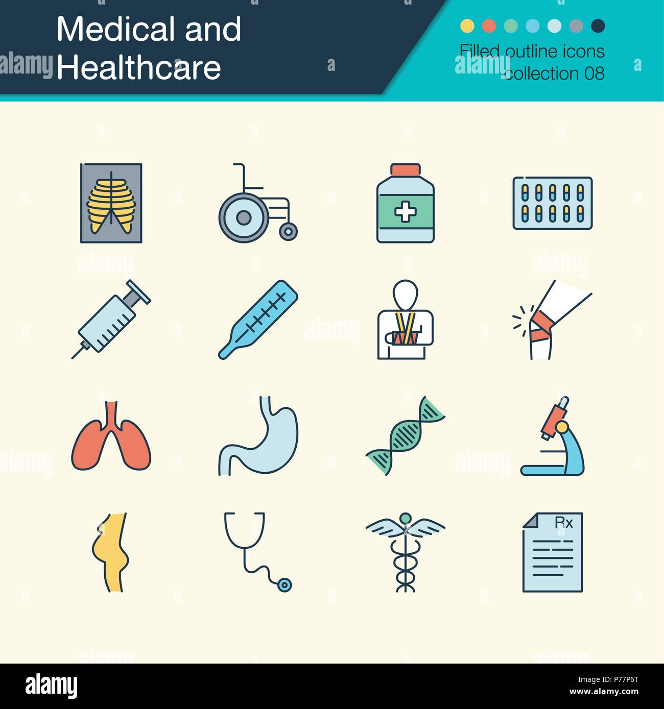 Medical and Healthcare icons. Filled outline design collection 8. For ...