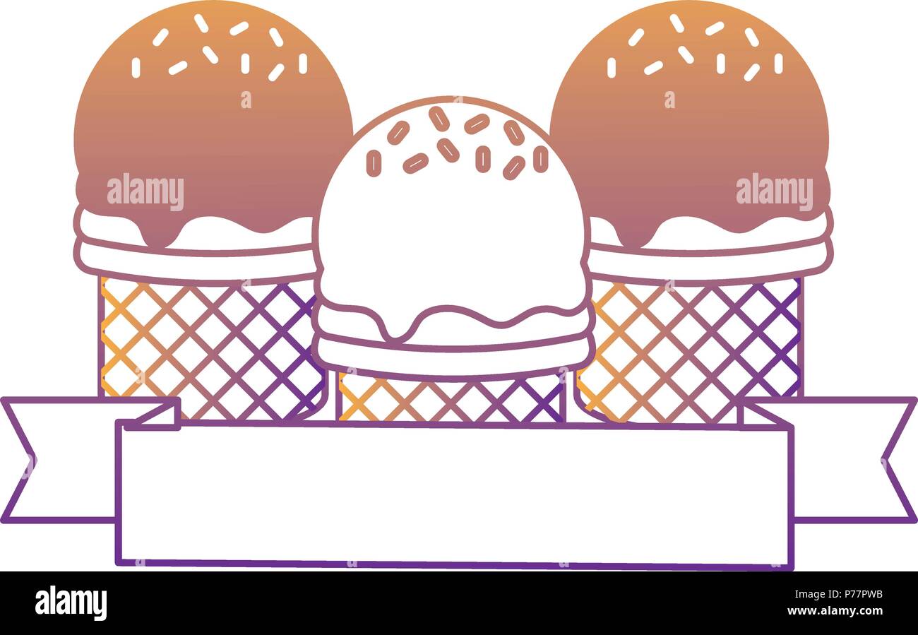 Decorative ribbon with ice cream cones over white background, vector ...