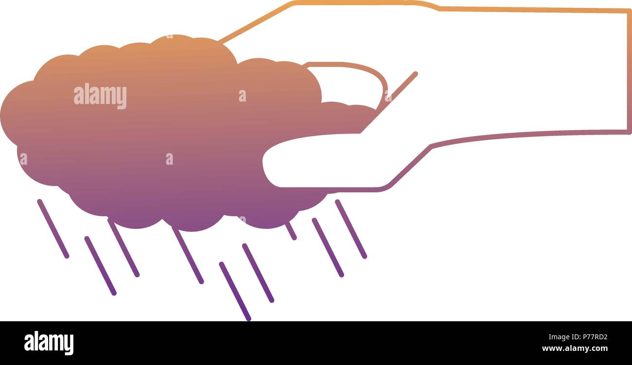 hand holding a cloud with rainy drops over white background, vector ...