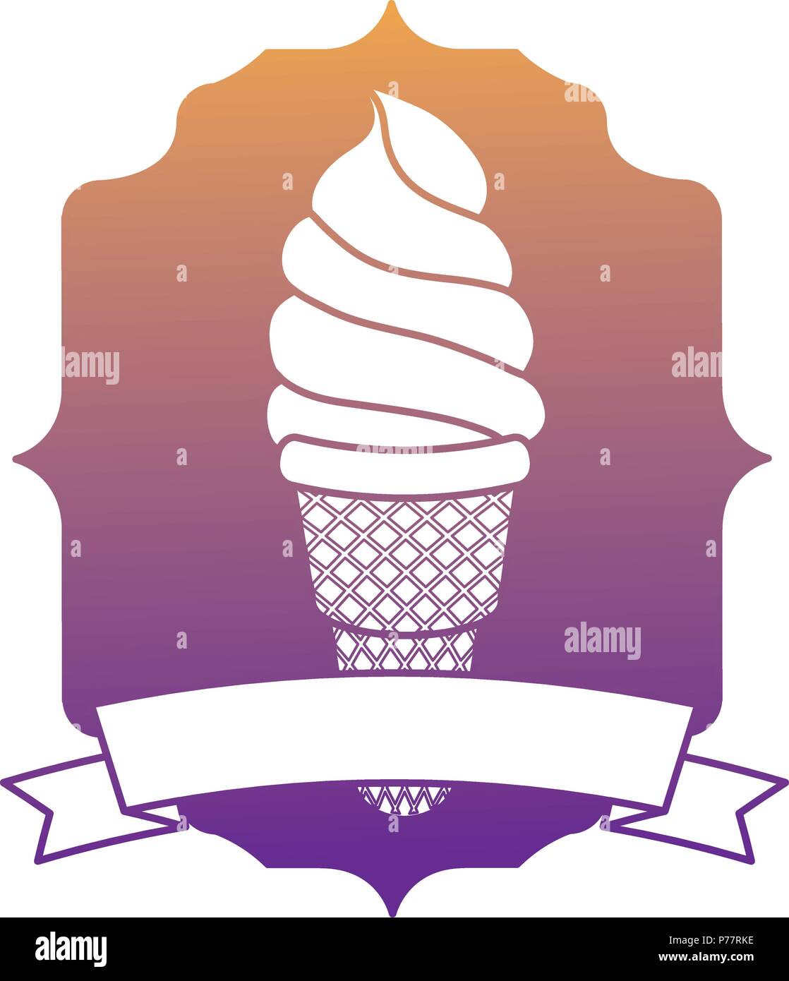 soft serve over decorative frame and ribbon and white background ...