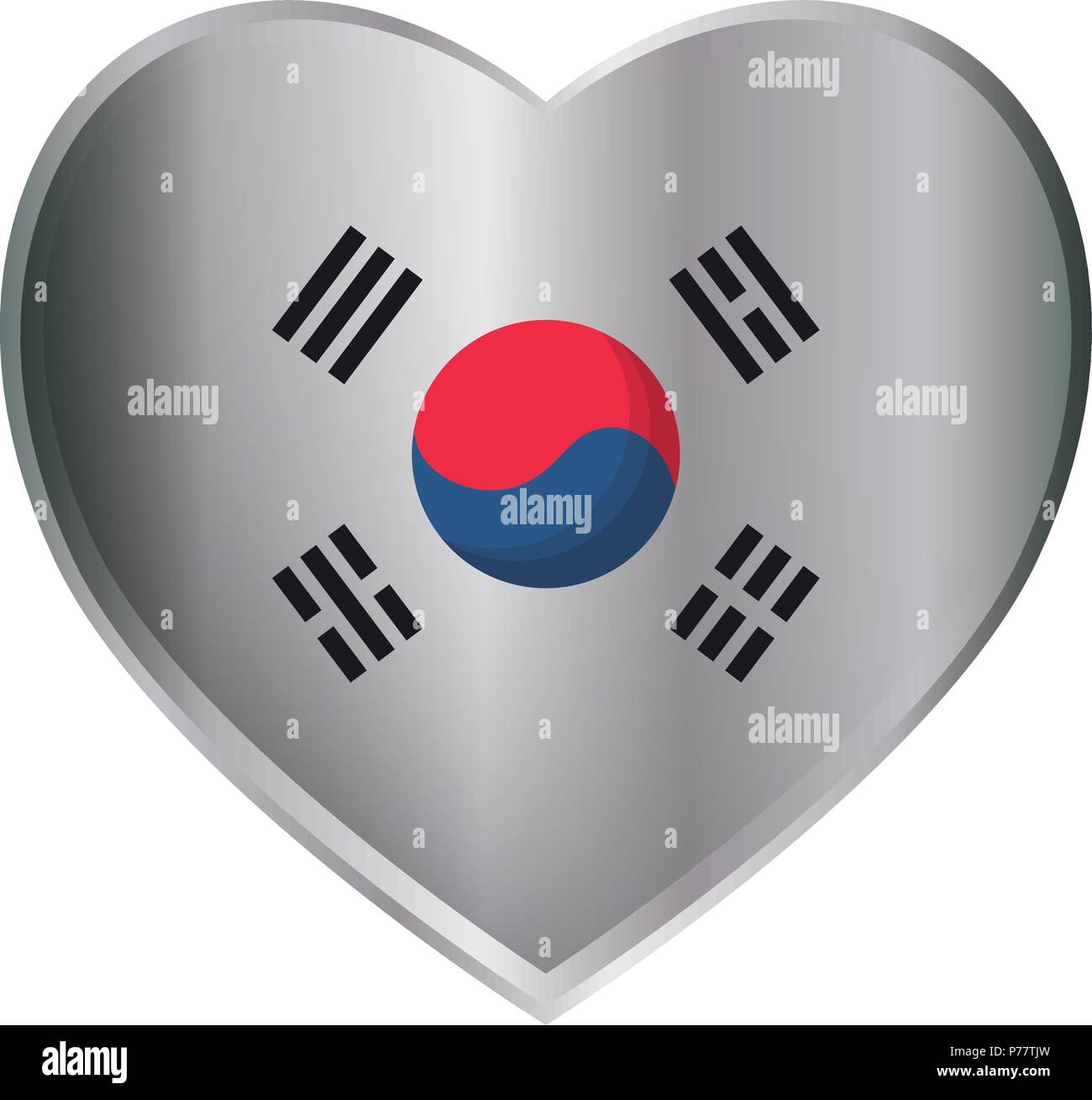 south korea flag in heart shape over white background, vector ...