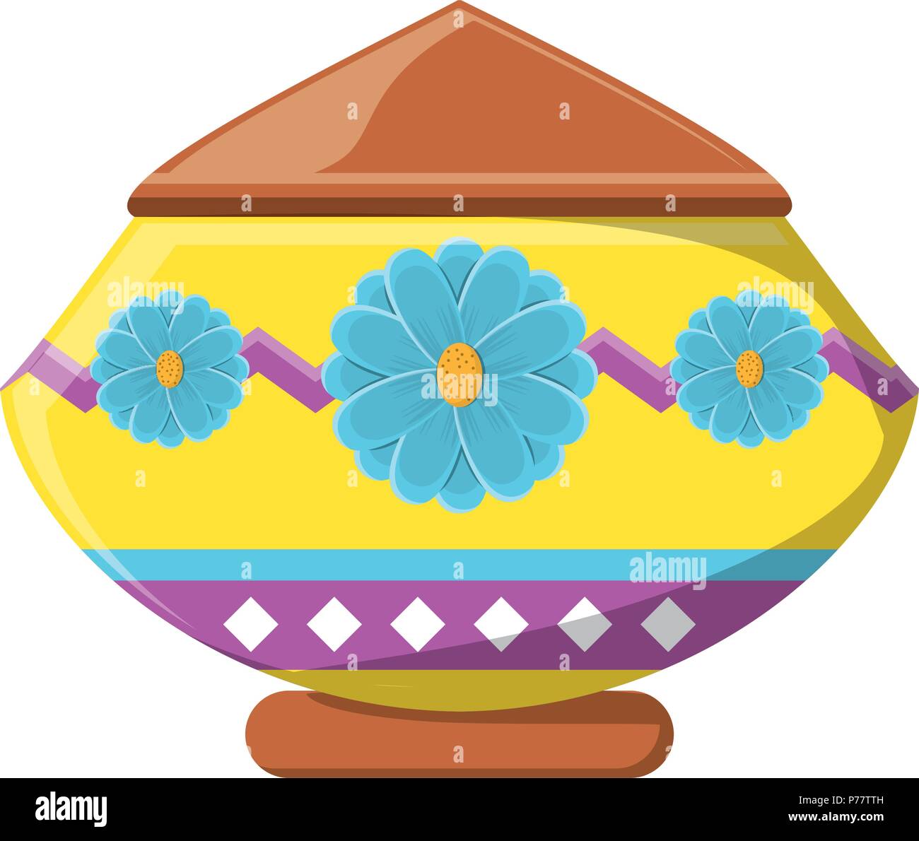 mud pot with floral design over white background, vector illustration ...