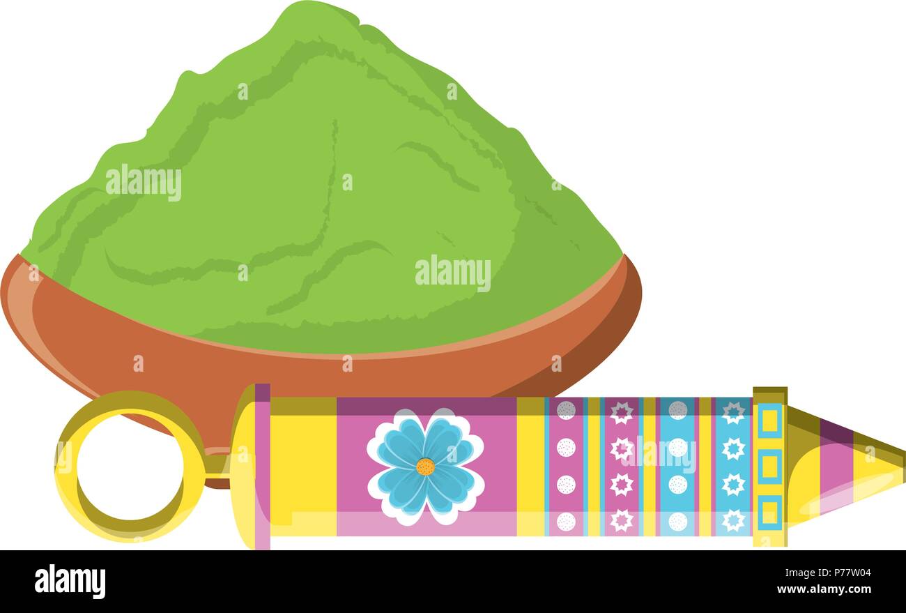 mud pot with powder and pichkari icon over white background, vector ...