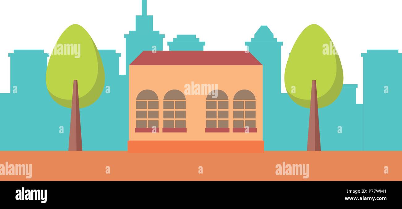 city building and trees icon over white background, vector illustration ...