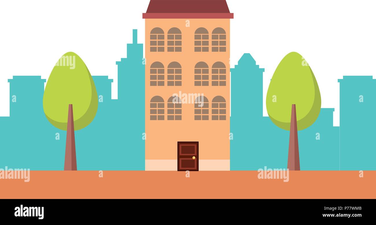 trees and city building icon over white background, vector illustration ...