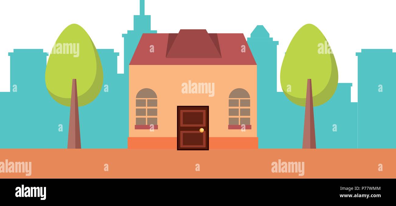 traditional house and trees icon over white background, vector ...