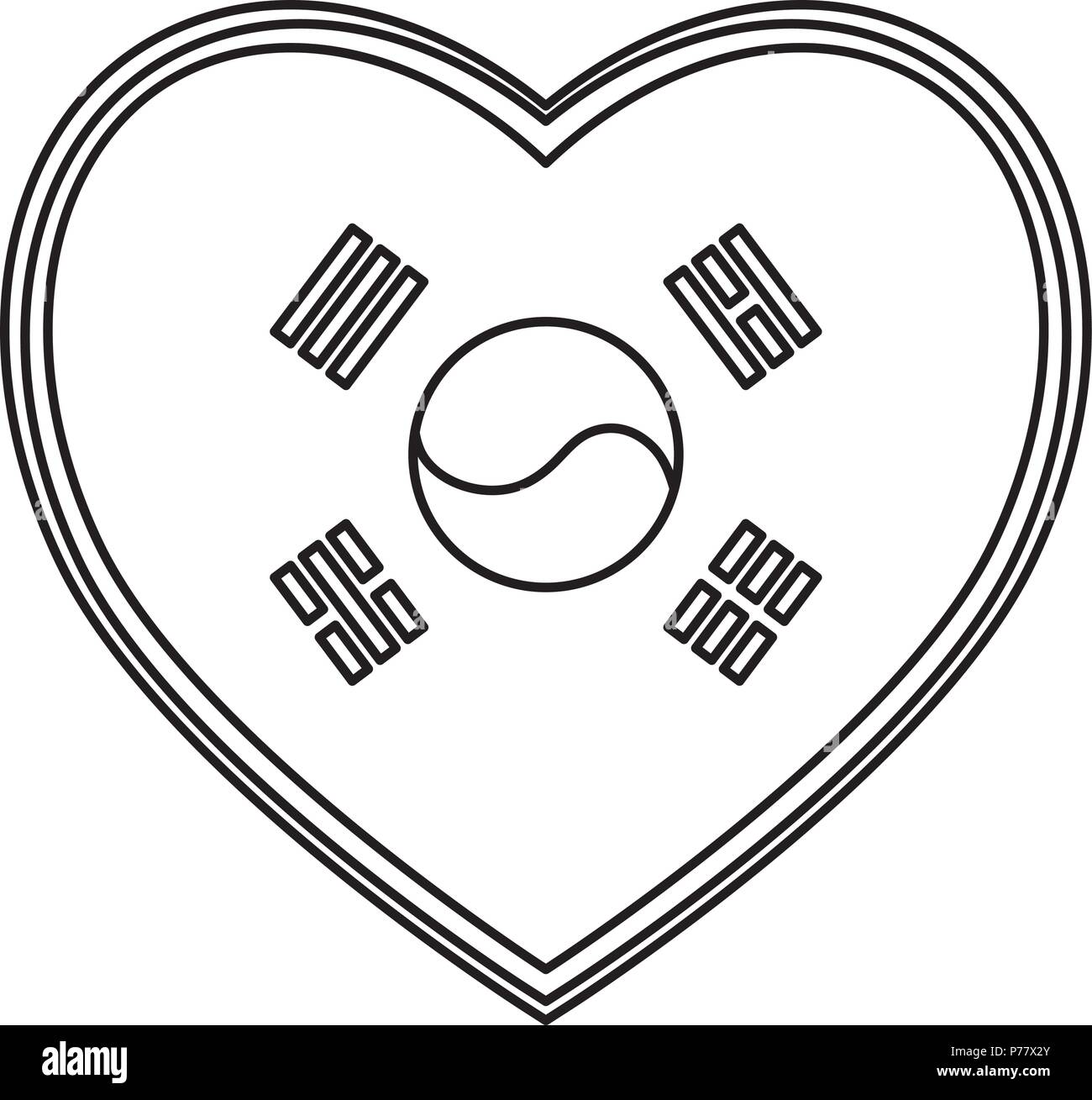 south korea flag in heart shape over white background, vector ...