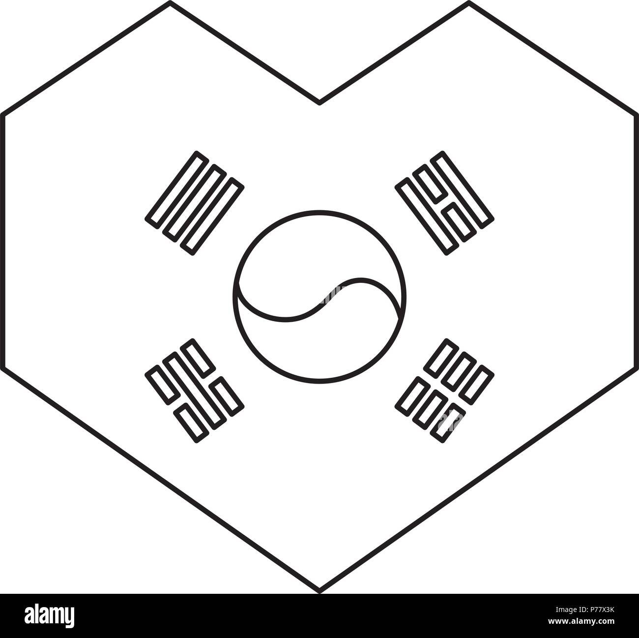 south korea flag in heart shape over white background, vector ...