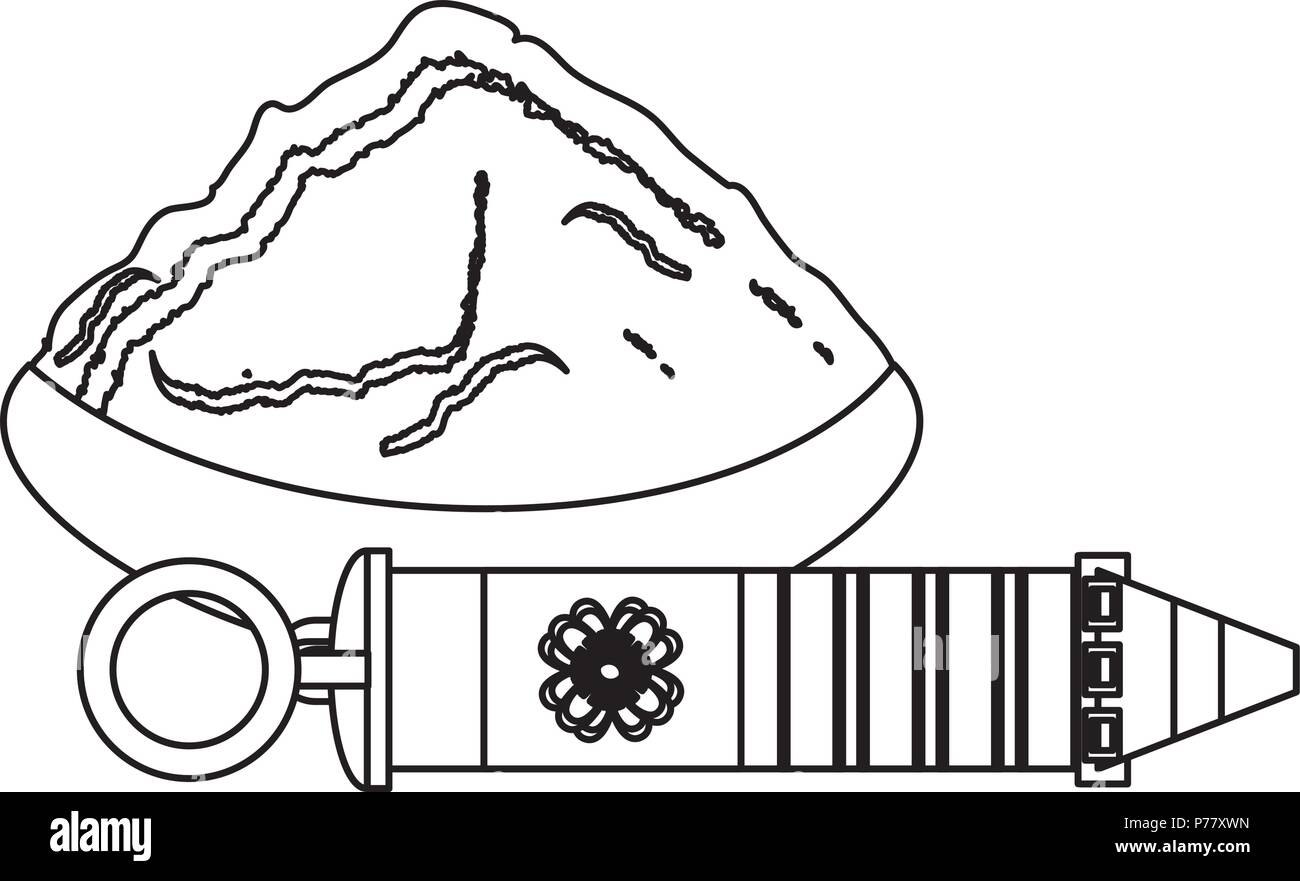 mud pot with powder and pichkari icon over white background, vector ...