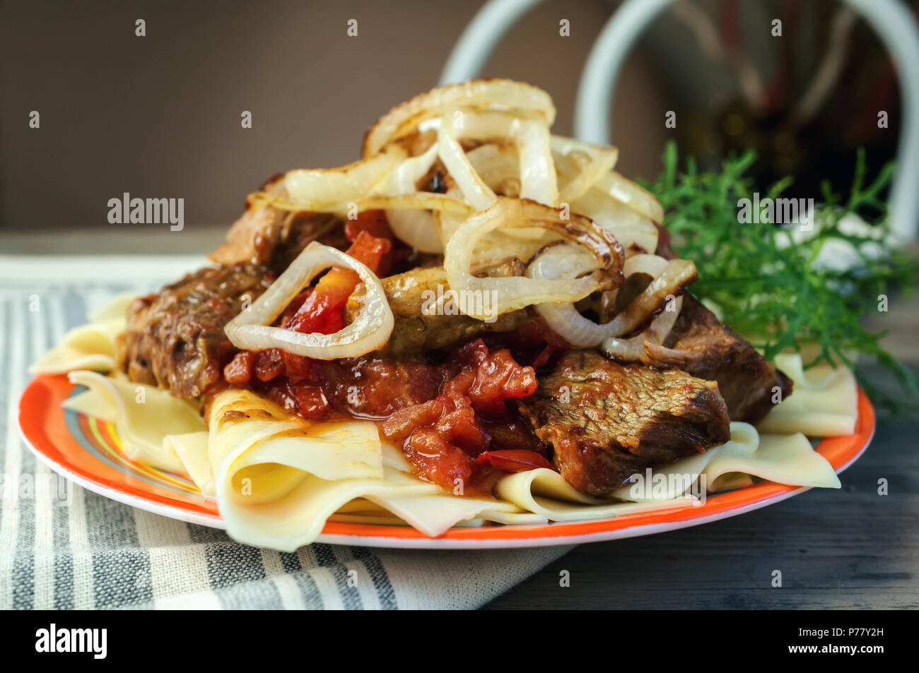 Traditional dish of Turkic people in Central Asia Beshbarmak. Copy ...