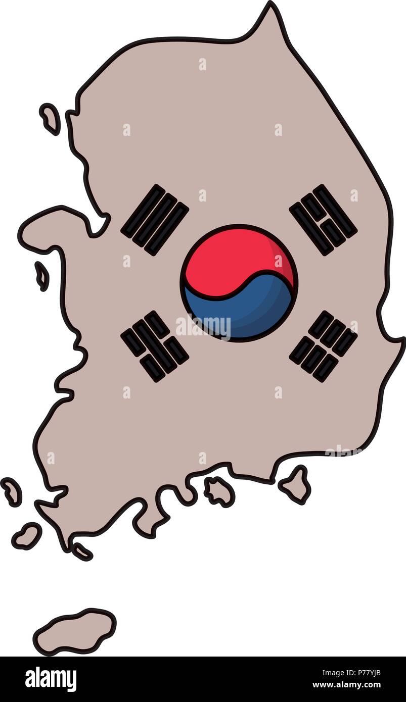south korea map with flag design over white background, vector ...