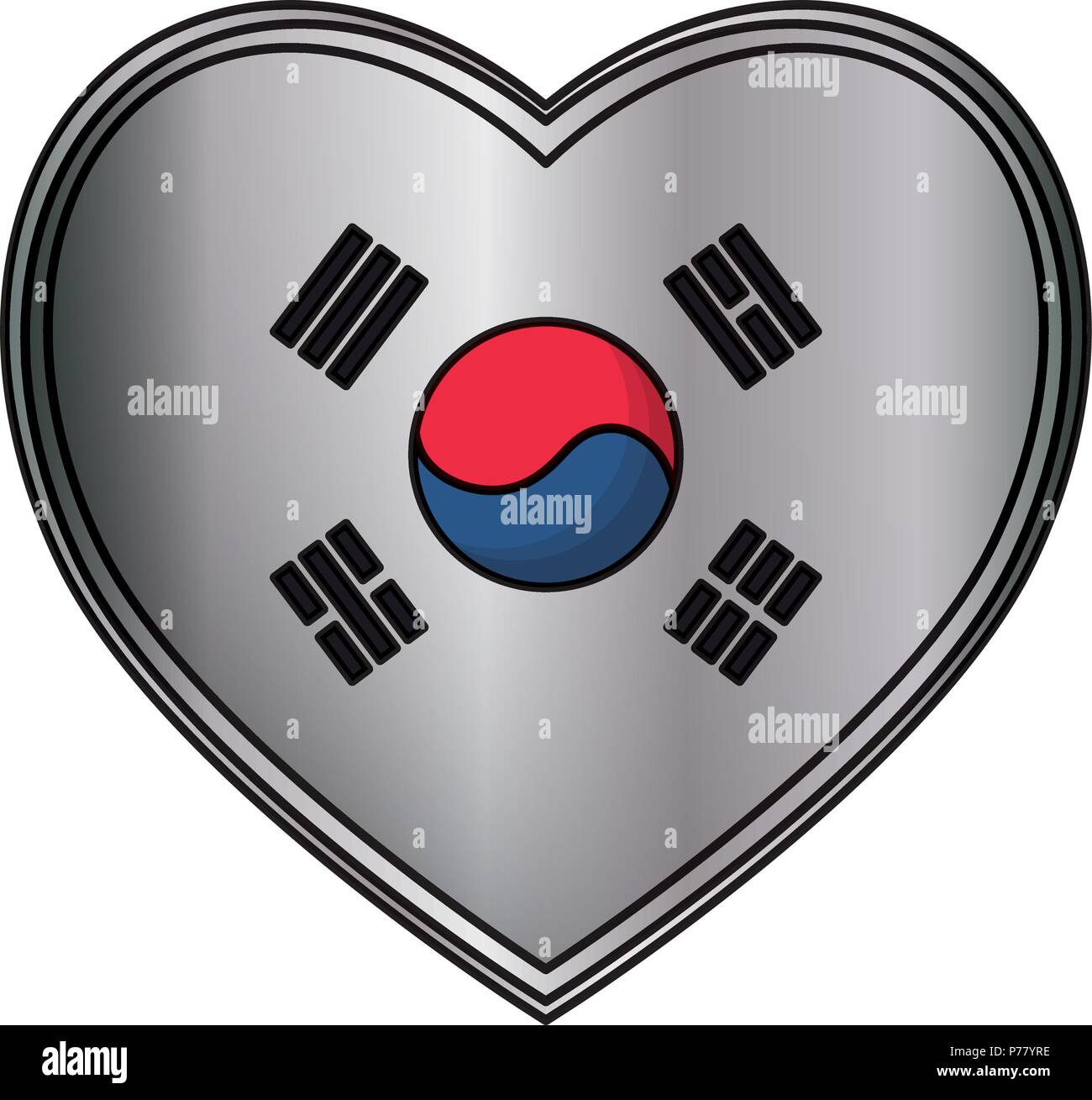 south korea flag in heart shape over white background, vector ...