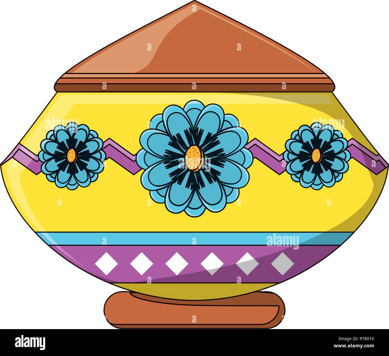 mud pot with floral design over white background, vector illustration ...