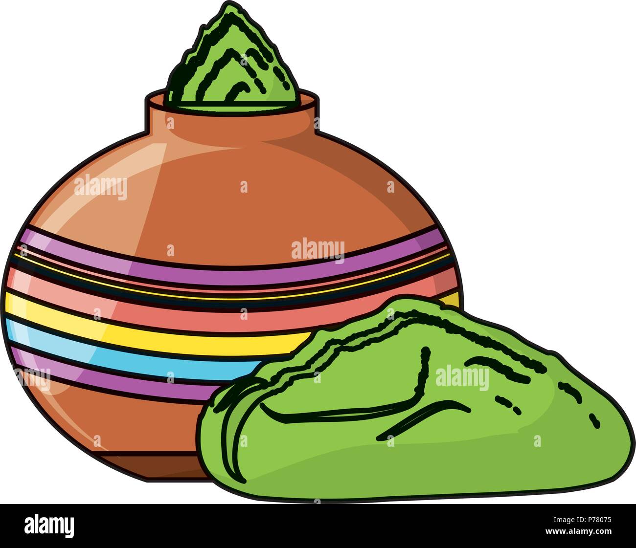 mud pot with gulal icon over white background, vector illustration ...