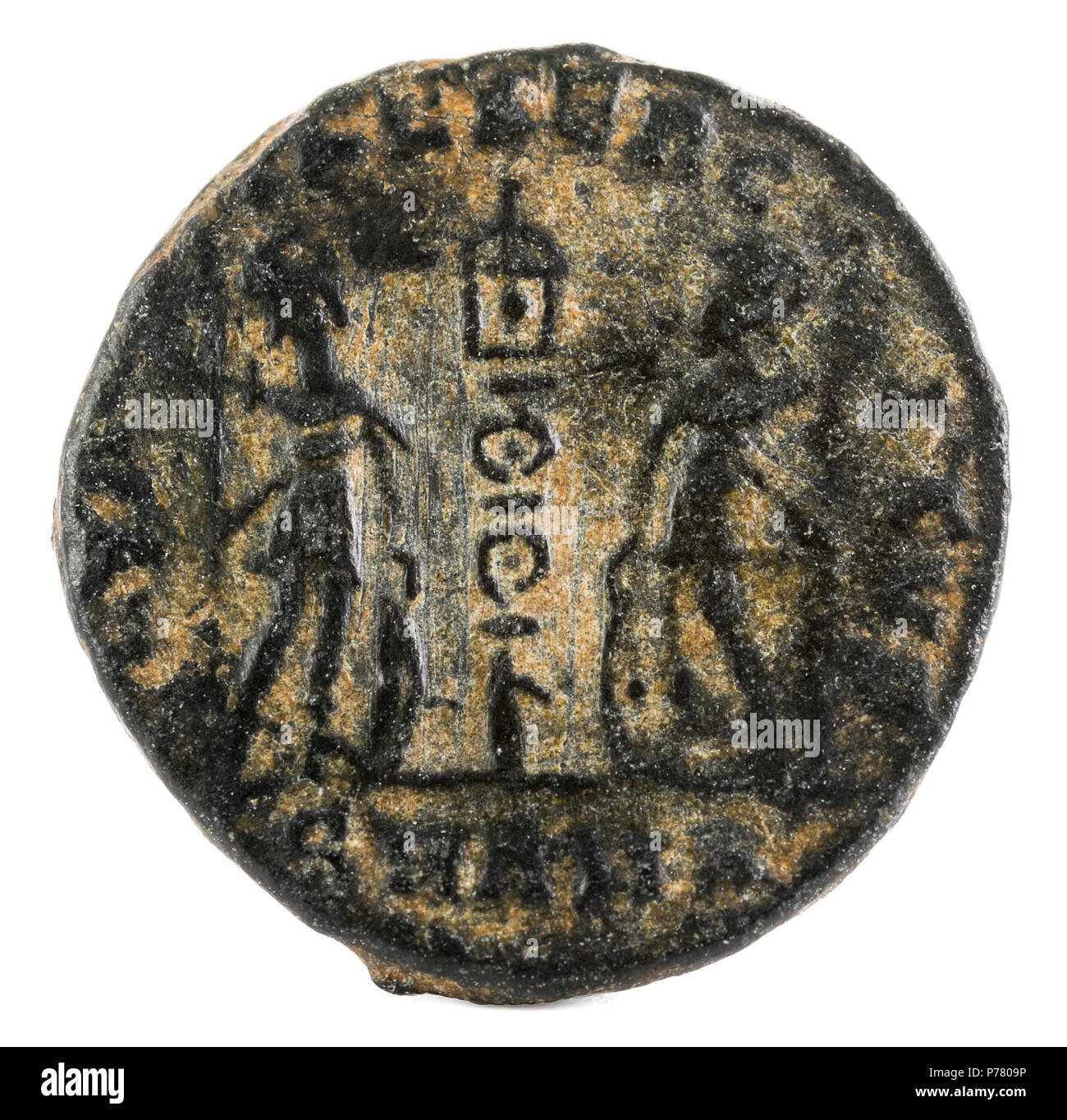 Ancient Roman copper coin of Emperor Constantius. Reverse Stock Photo ...