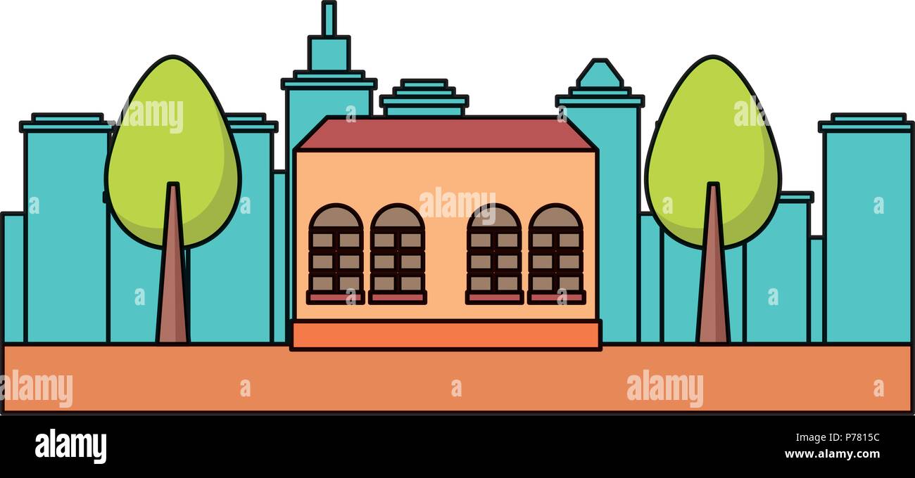 city building and trees icon over white background, vector illustration ...