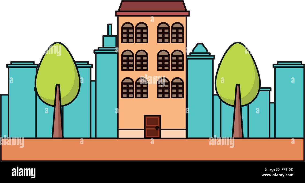trees and city building icon over white background, vector illustration ...
