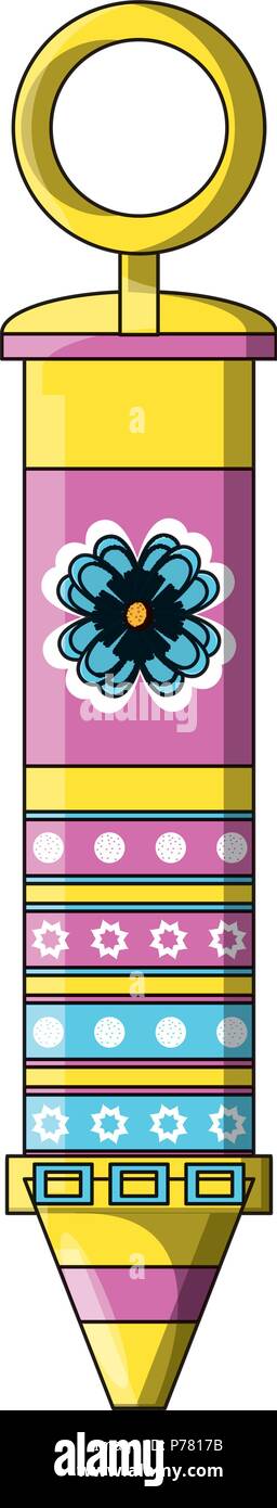 Indian pichkari with decorative stripes and flowers over white ...