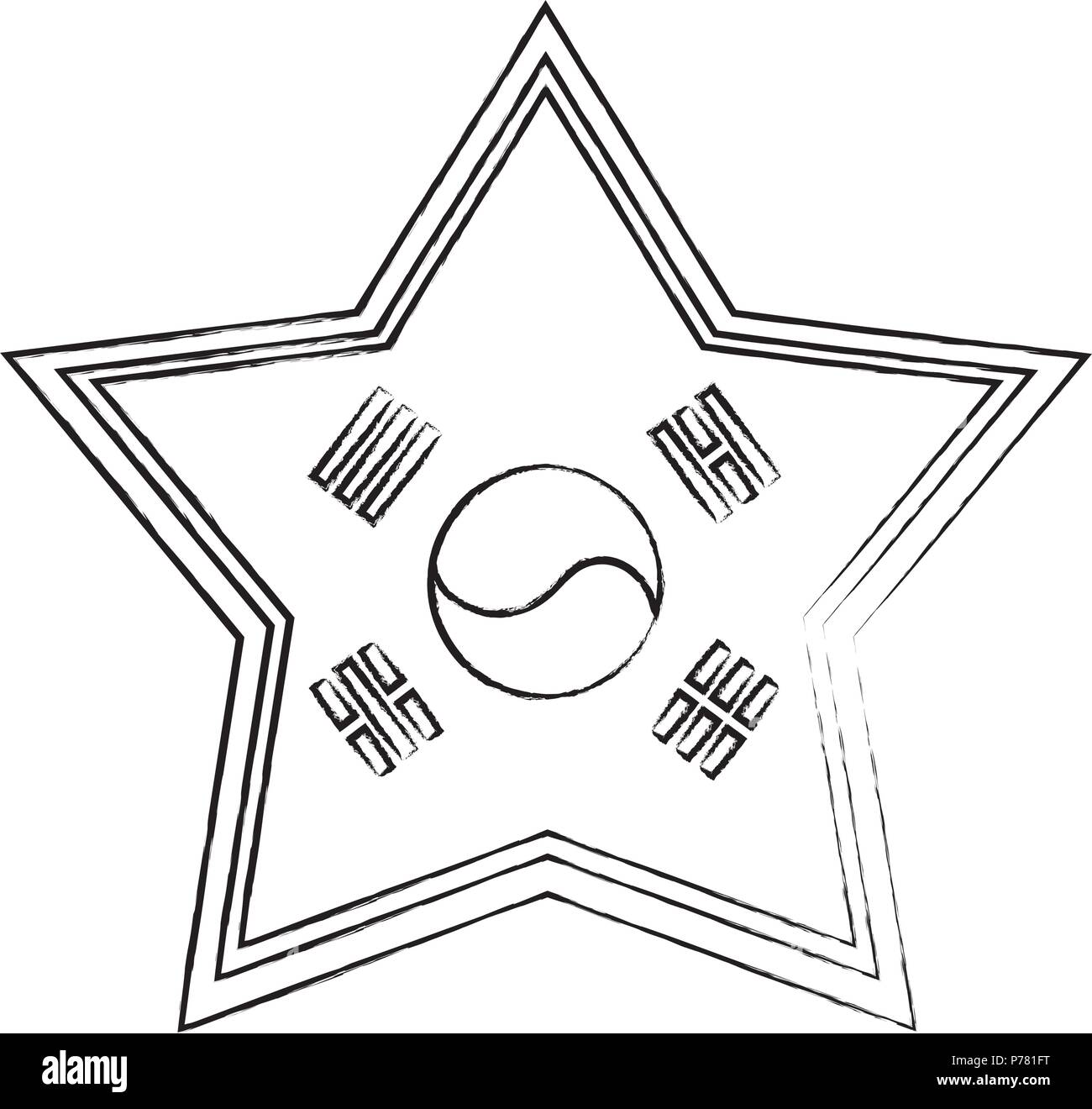 south korea flag in star shape over white background, vector ...