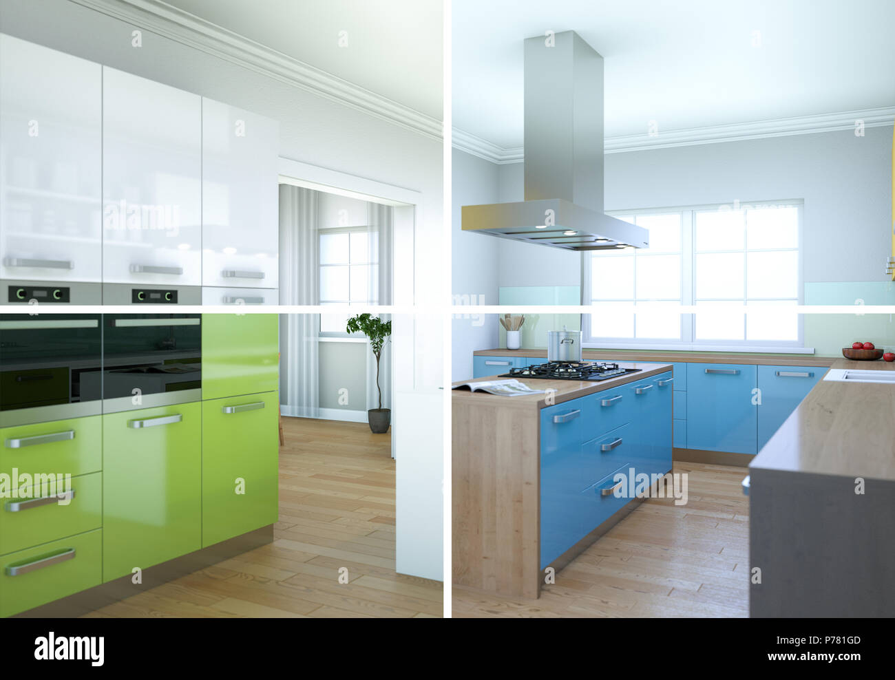 Splitted color variations of a modern kitchen with a beautiful design ...