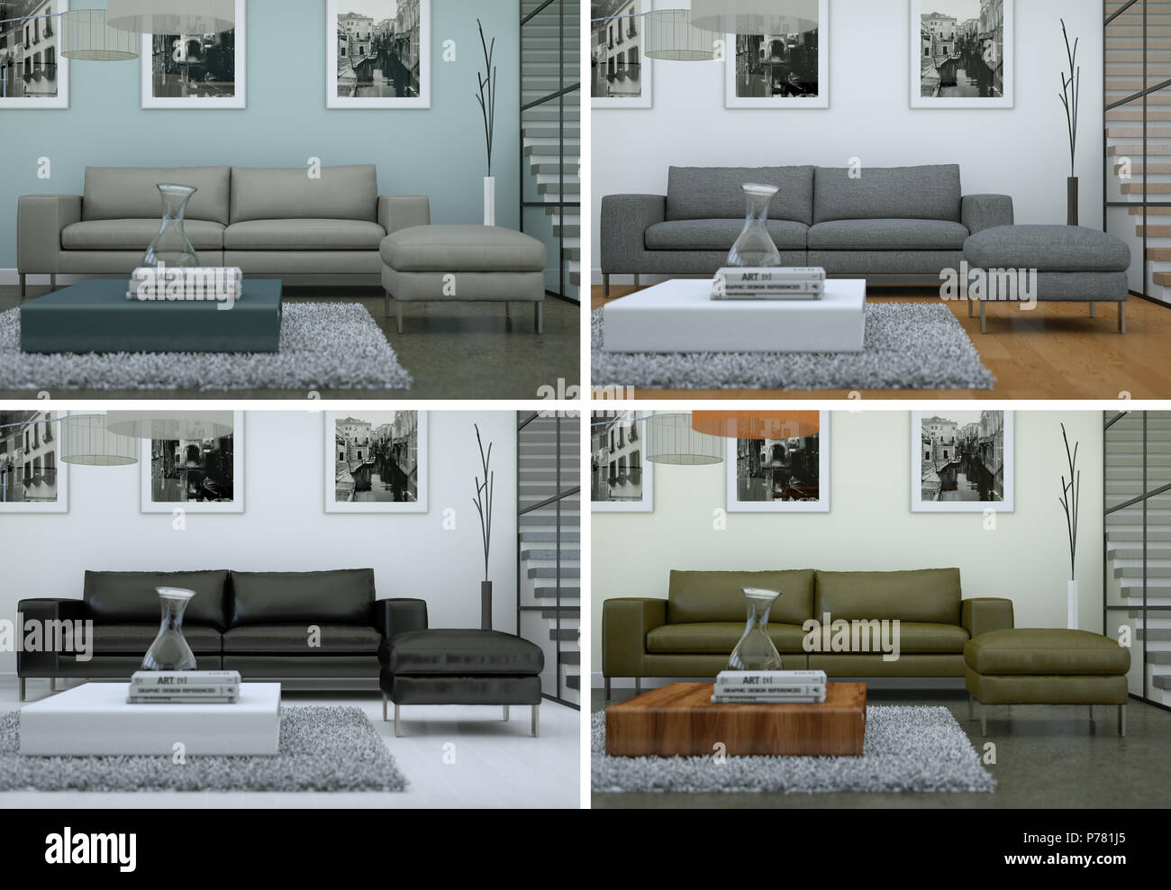 Four color variations of modern interior loft design Stock Photo - Alamy