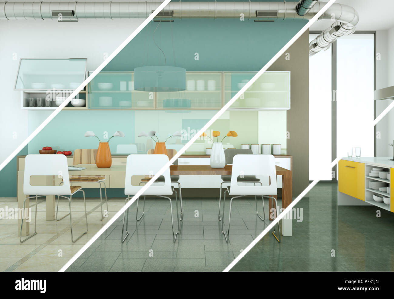 Splitted color variations of a modern kitchen with a beautiful design ...