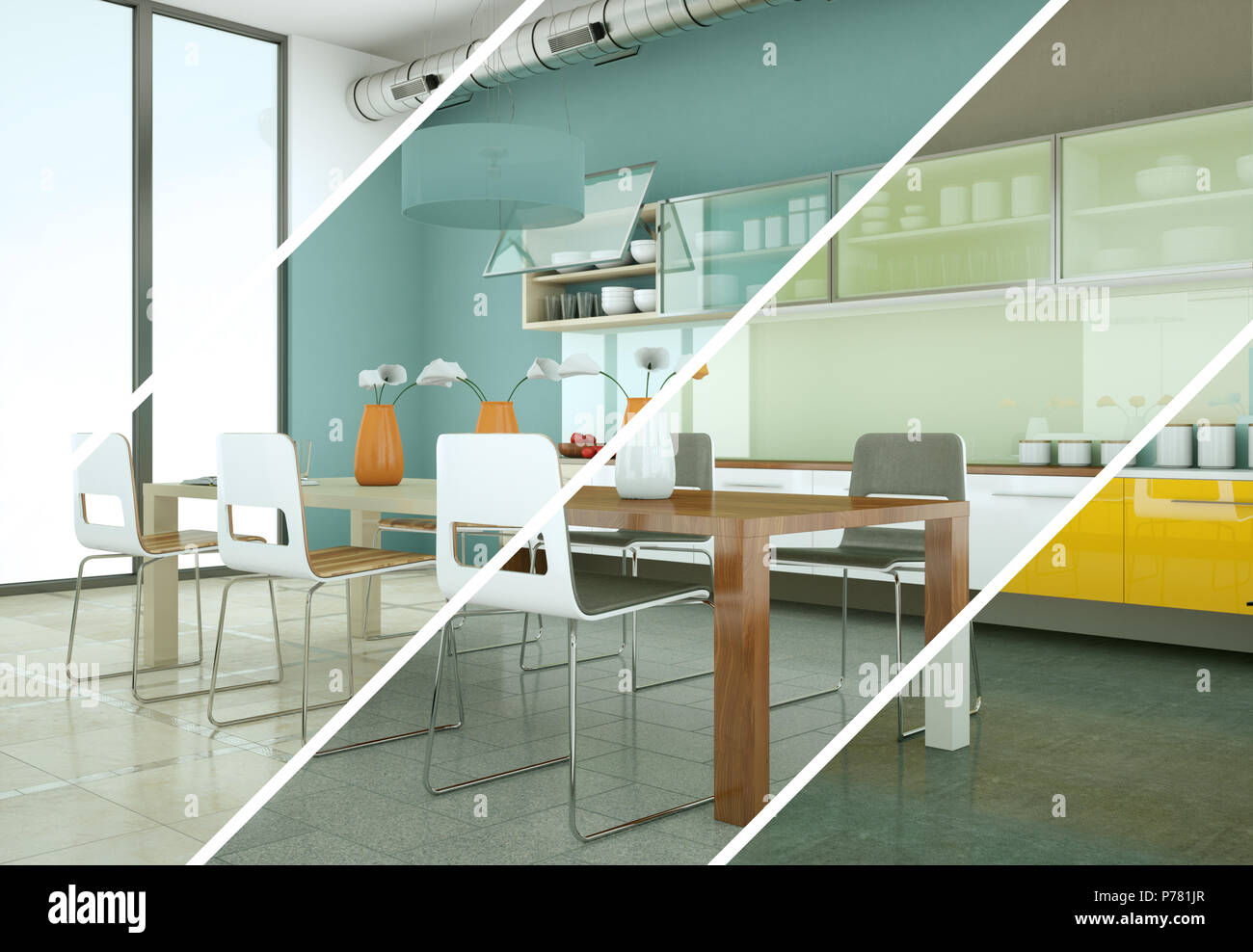 Splitted color variations of a modern kitchen with a beautiful design ...