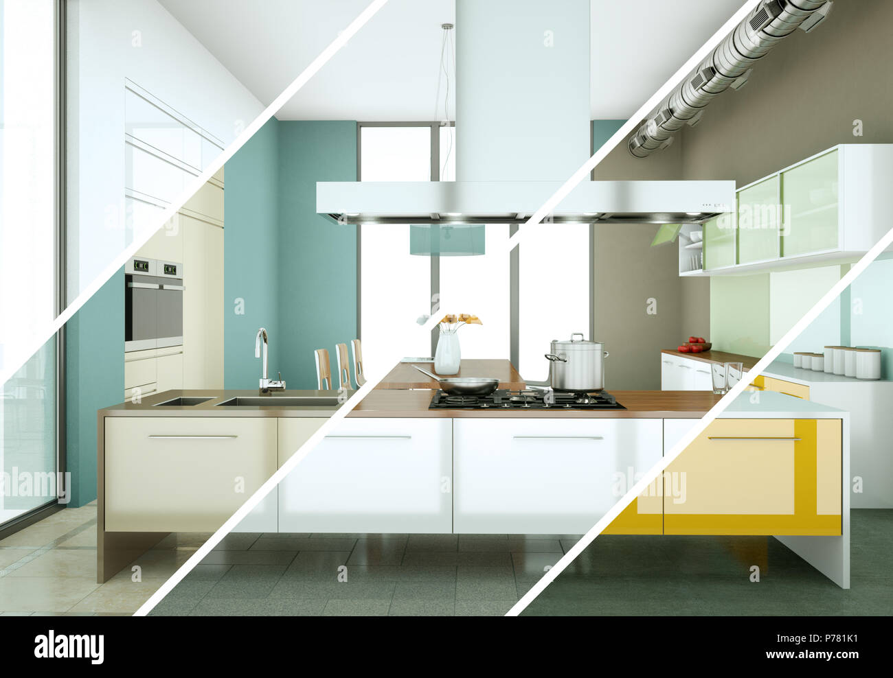 Splitted color variations of a modern kitchen with a beautiful design ...