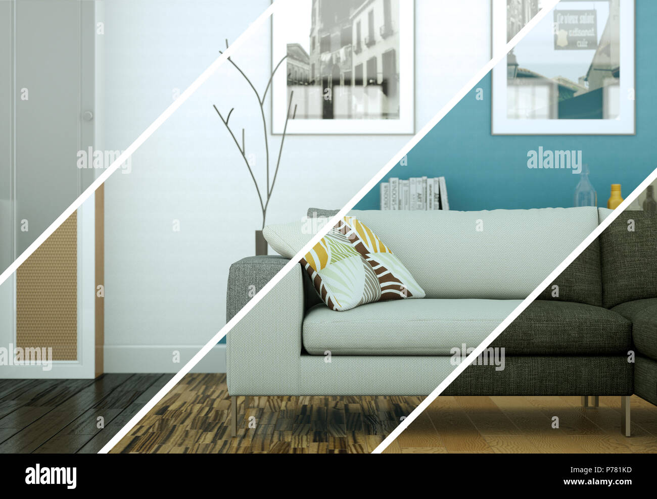 Splitted color variations of a modern loft interior design Stock Photo ...