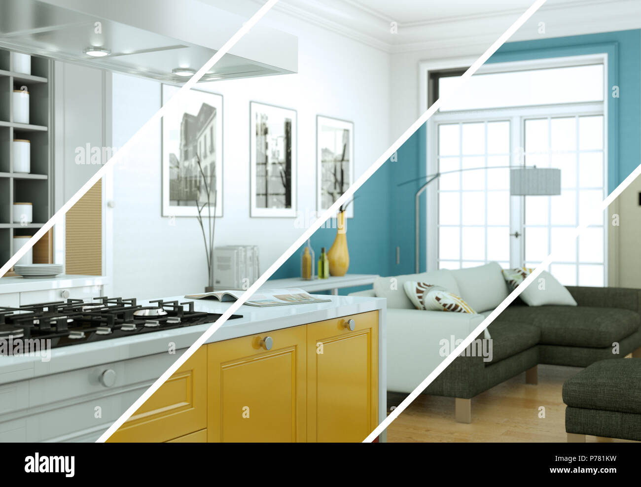 Splitted color variations of a modern loft interior design Stock Photo ...