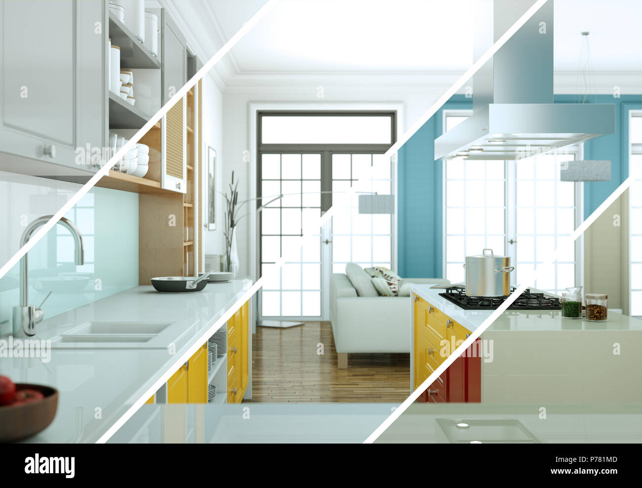 Splitted color variations of a modern loft interior design Stock Photo ...