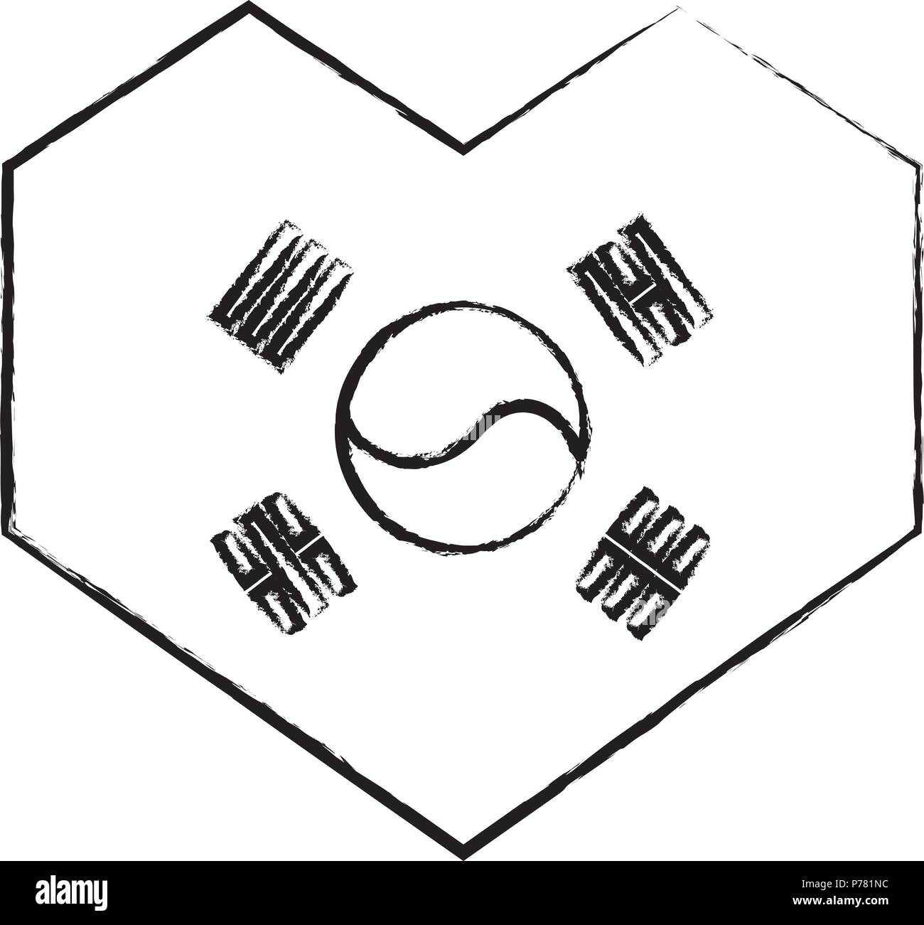 south korea flag in heart shape over white background, vector ...