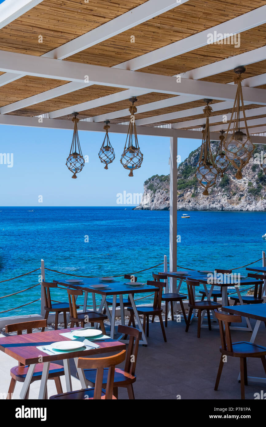 Sea View Restaurant Summer Pavilion Or Terrace Interior With Opened ...