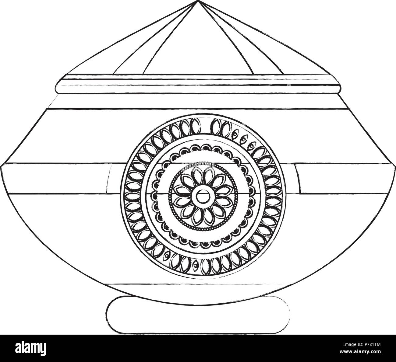 mud pot with mandala design over white background, vector illustration ...