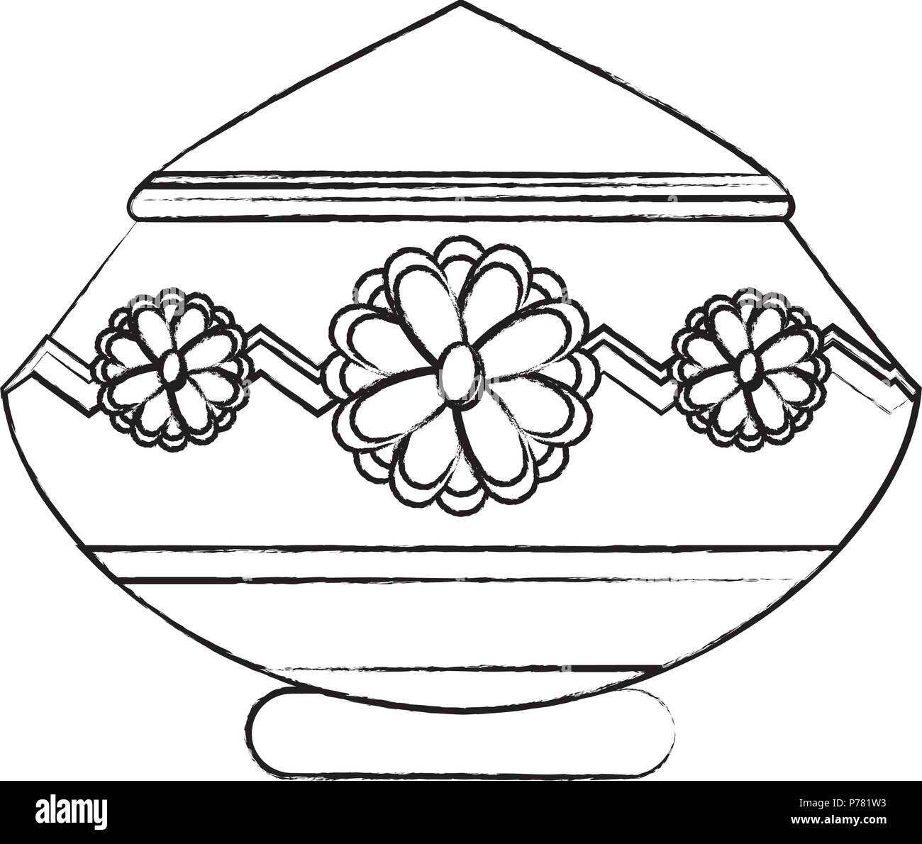 mud pot with floral design over white background, vector illustration ...