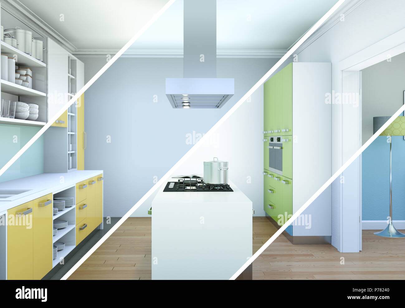 Splitted color variations of a modern kitchen with a beautiful design ...