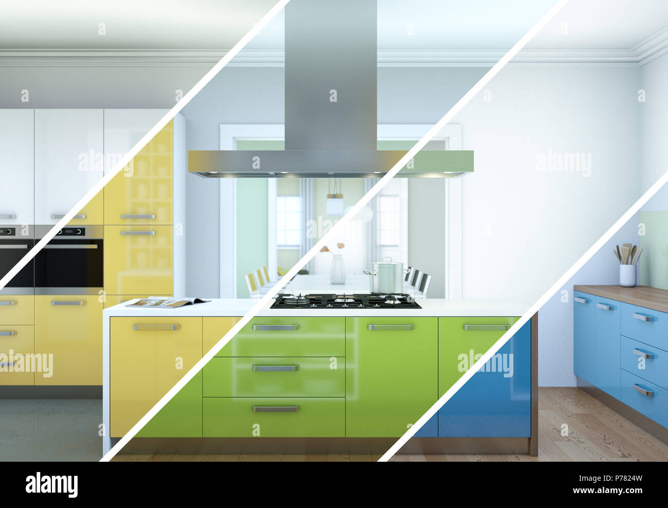 Splitted color variations of a modern kitchen with a beautiful design ...
