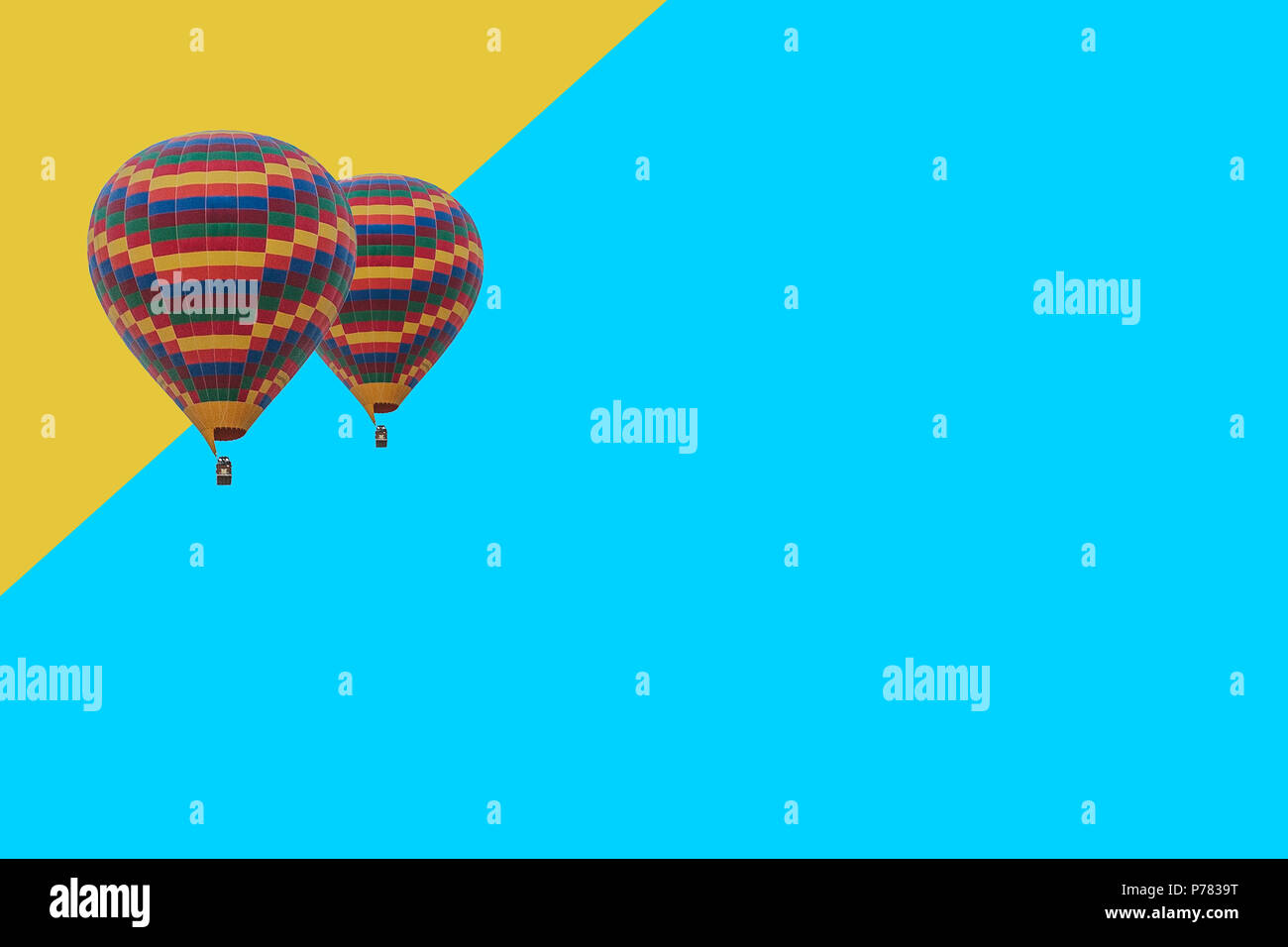 Minimal conceptual illustration of flying balloons on a colored ...