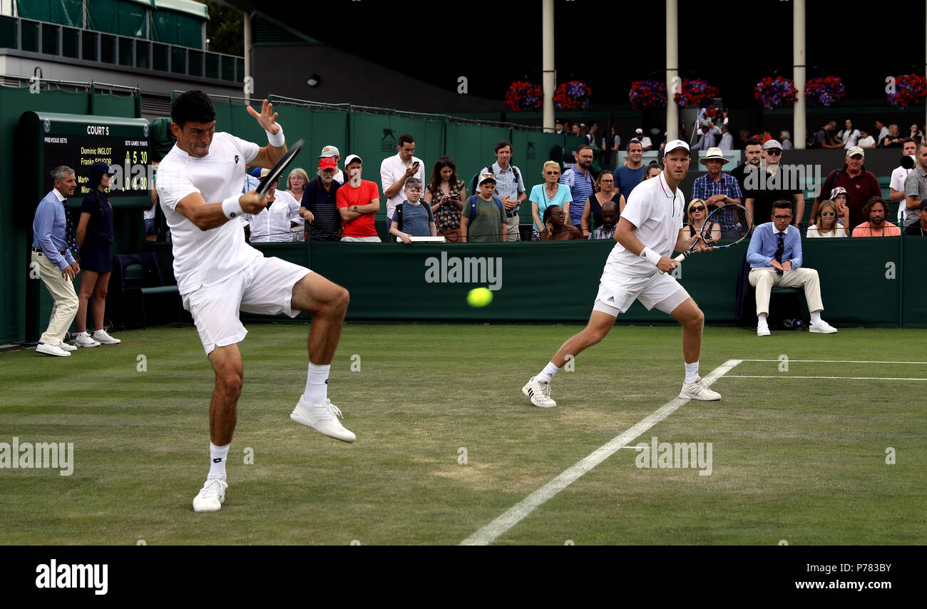 Franko Skugor and Dominic Inglot (right) in action in their doubles ...