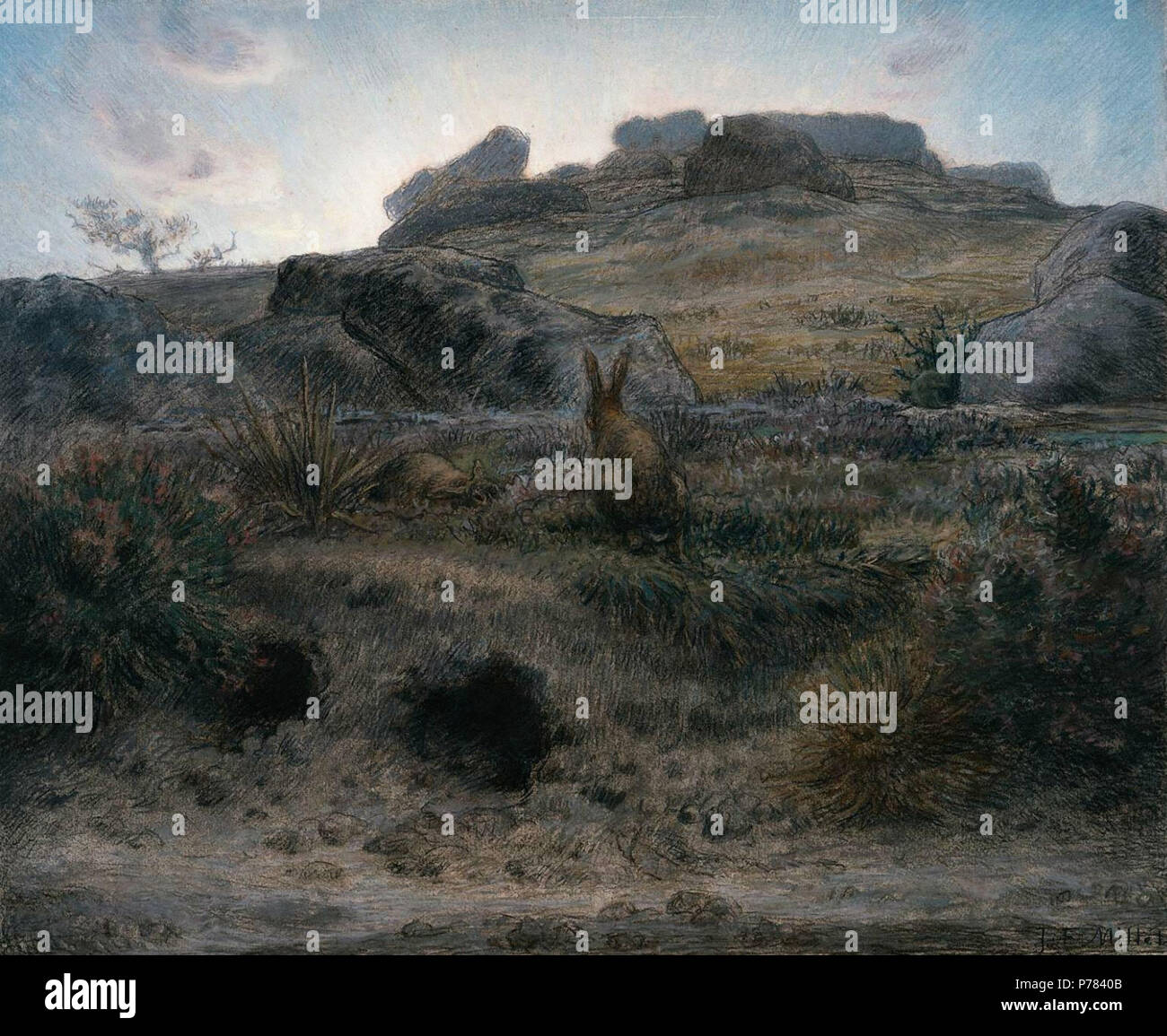 Millet Jean-François - Rabbit Warren Dawn Stock Photo - Alamy