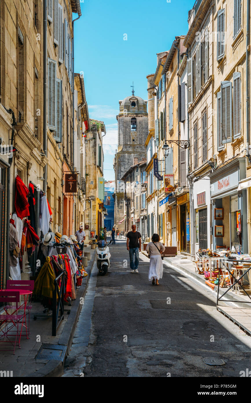 Historic old town of arles on the rhone river hi-res stock photography ...