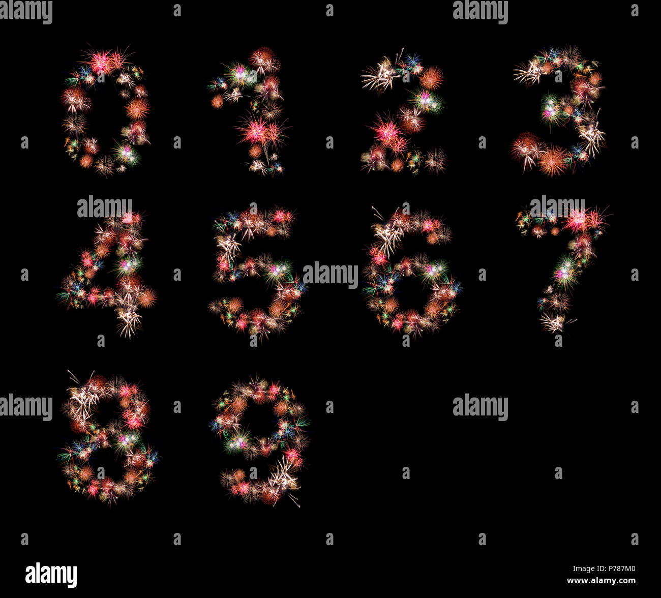 Number alphabet made of real fireworks photographies Stock Photo - Alamy