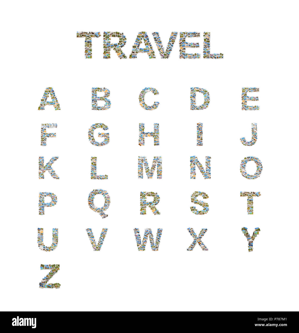 Alphabet made of letters formed by travel postcards Stock Photo - Alamy