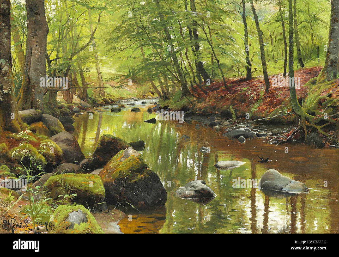 Monsted Peder Mork - a Stream in a Spring Forest Stock Photo - Alamy