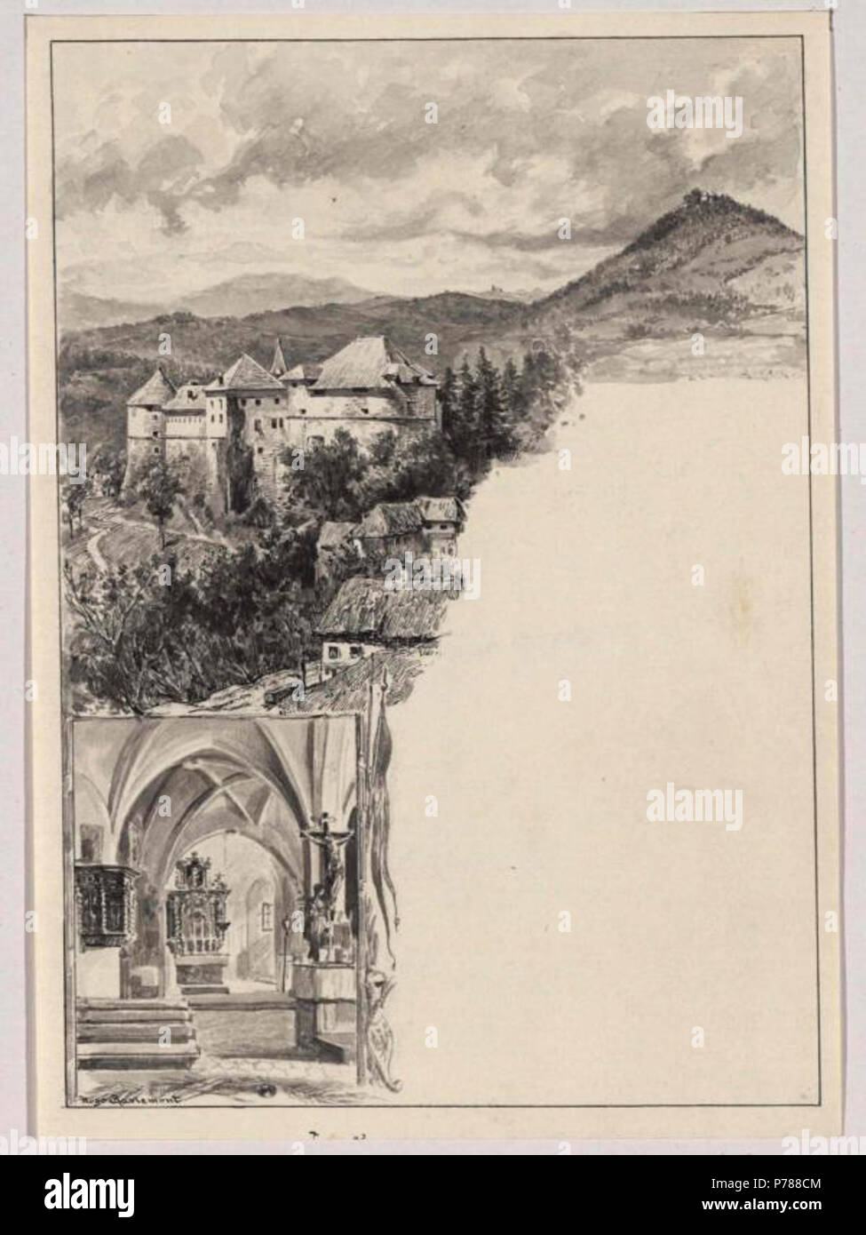 English: Turjak Castle . 1891 30 Hugo Charlemont - Turjak Castle Stock ...