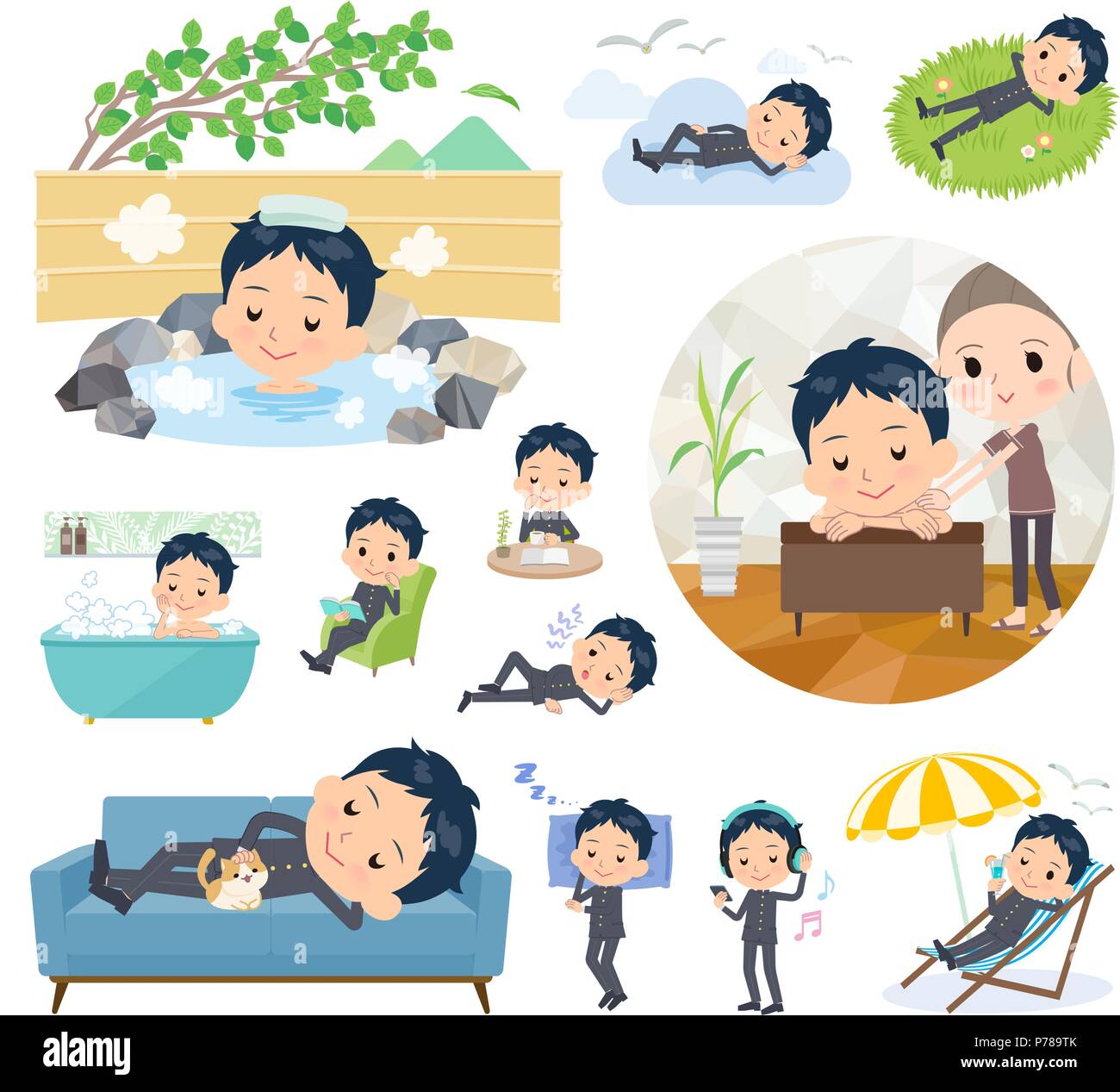 A set of School boy about relaxing.There are actions such as vacation ...