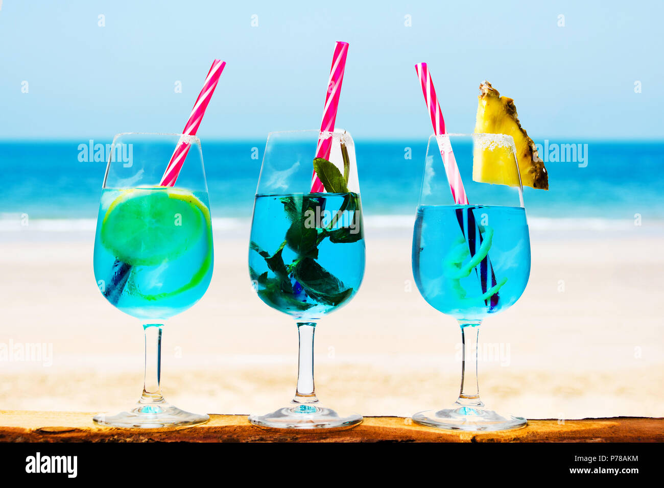 Blue cocktails against seaside background, summer refreshment Stock ...
