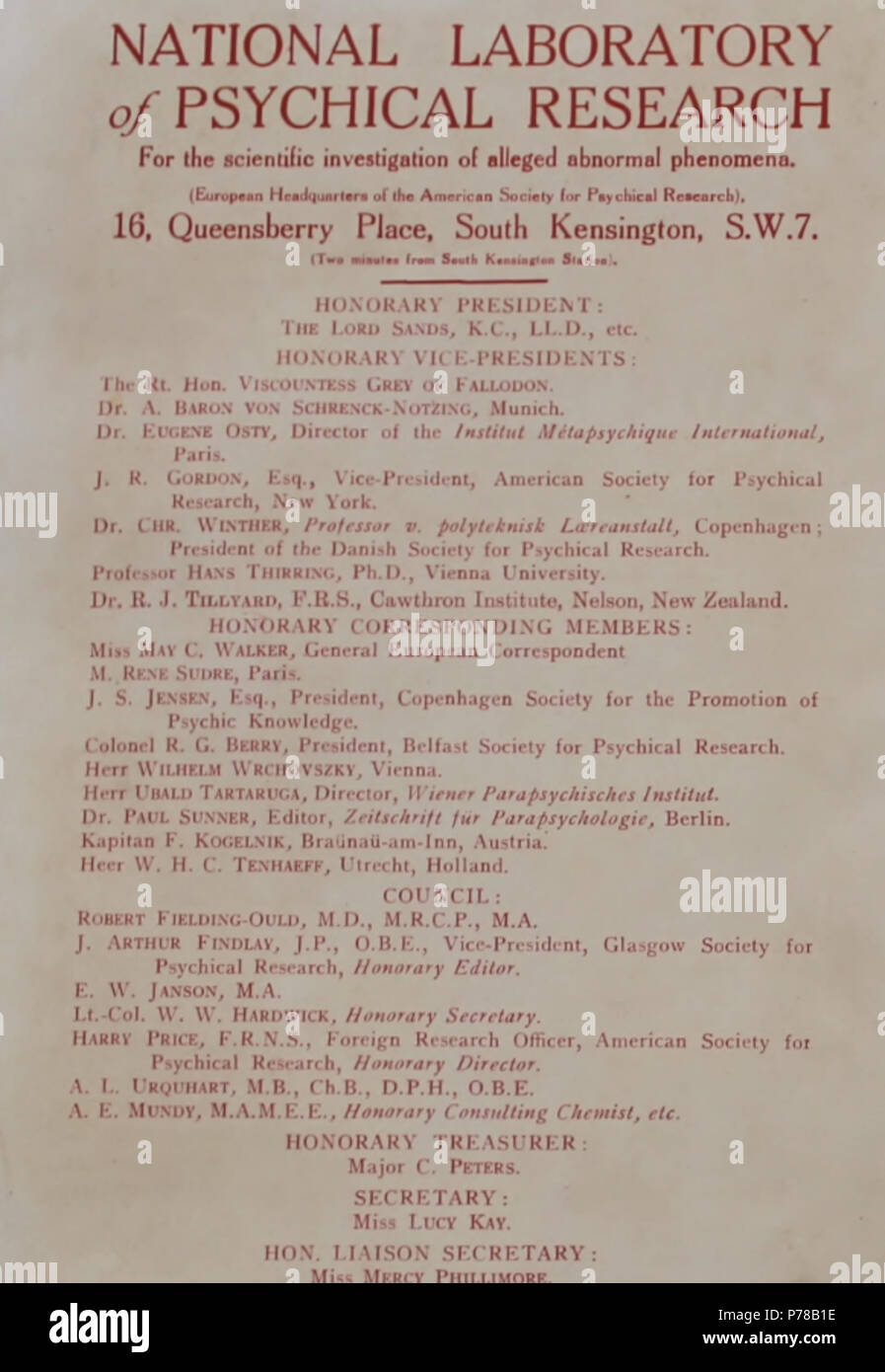 48 National Laboratory of Psychical Research member list Stock Photo ...